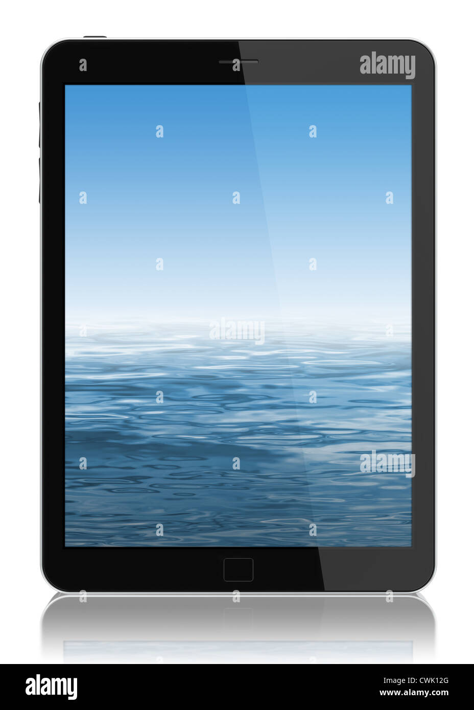 Digital tablet PC with blue screen isolated on white. Include clipping ...