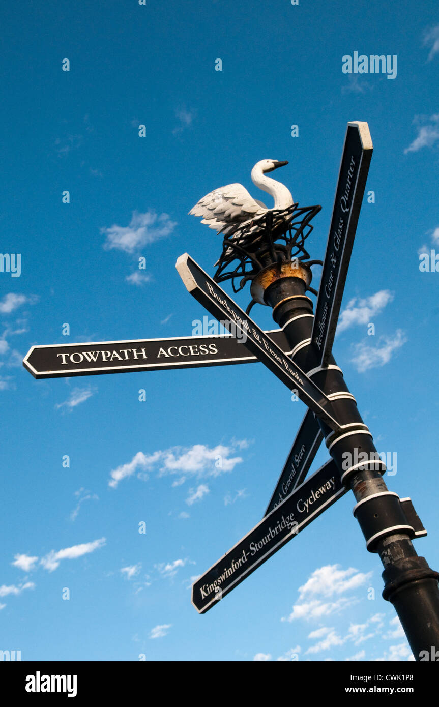 Victorian-style black canal signpost pointing to a towpath in Dudley ...