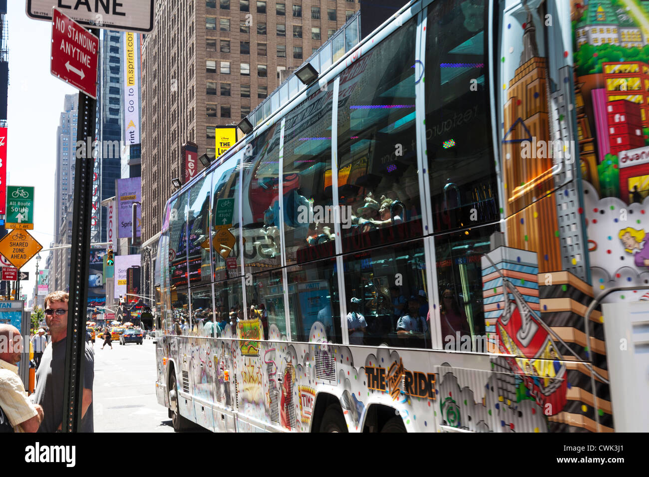 People having fun on the ride fun bus times square hi-res stock ...