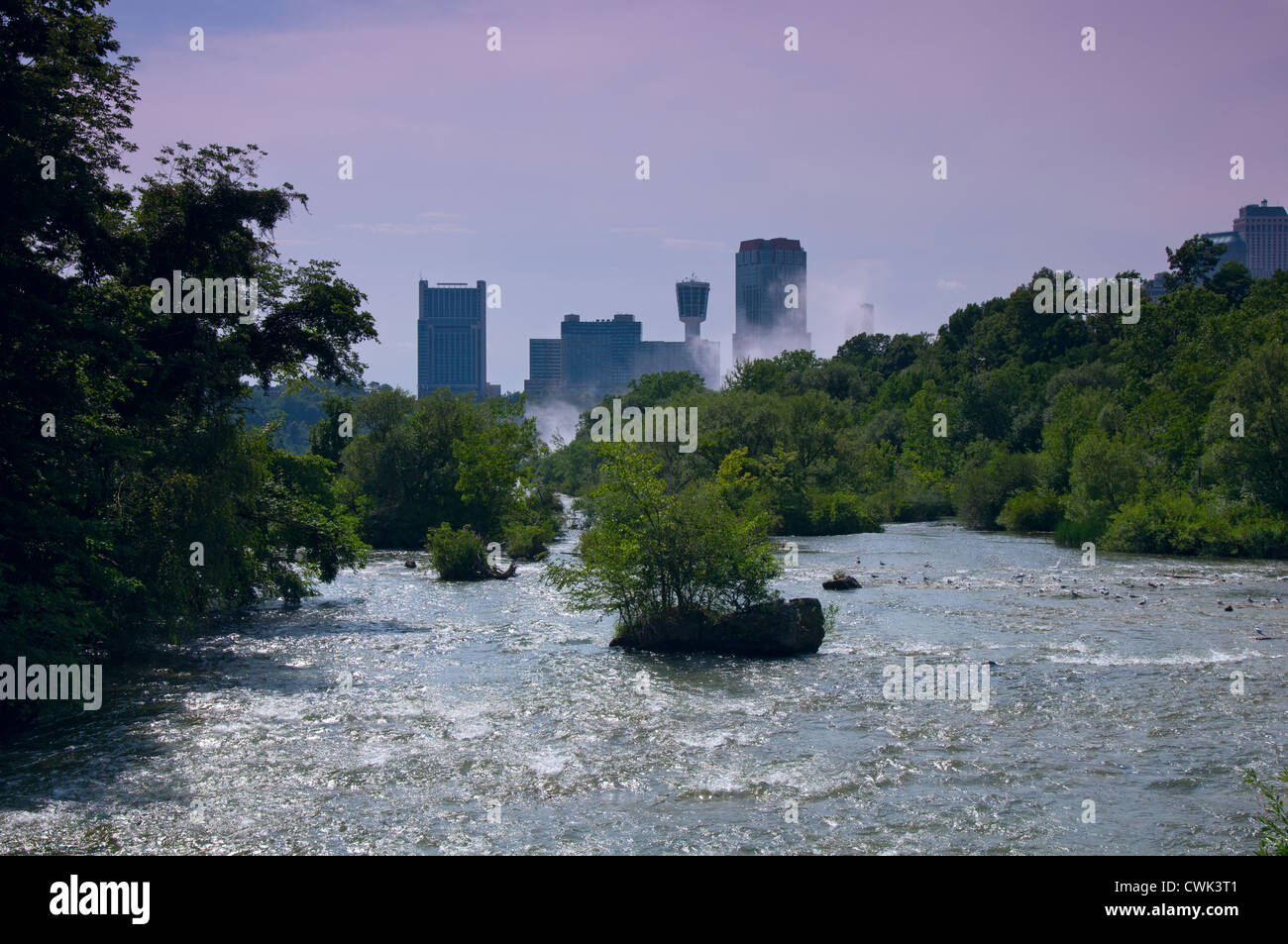 Bridge crossing Niagara River between Goat Island and Three Sisters ...
