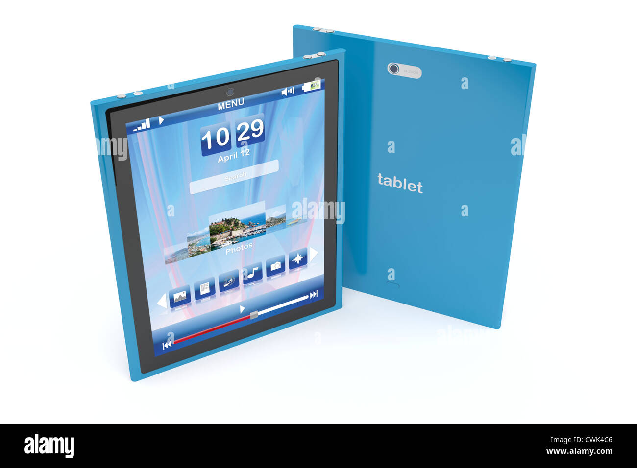 Blue tablet computers on white background Stock Photo - Alamy