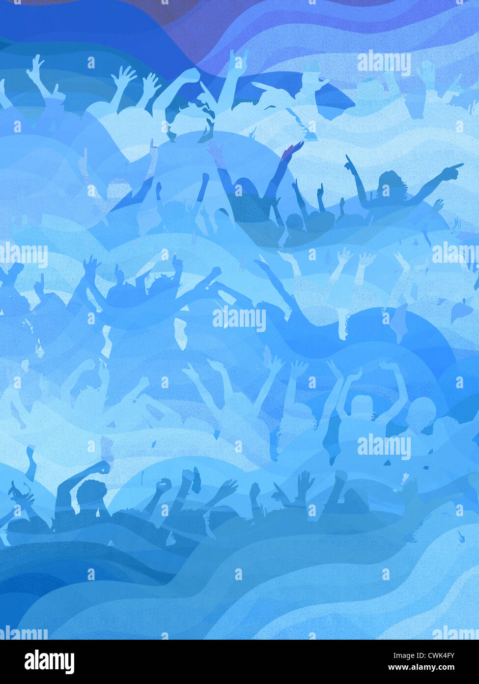 Illustration representing silhouettes of young people cheering and ...