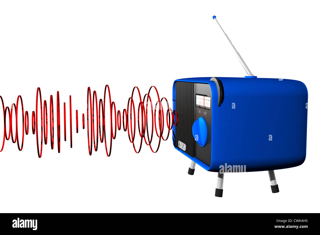 3d illustration of a blue retro radio with circle sound waves Stock ...