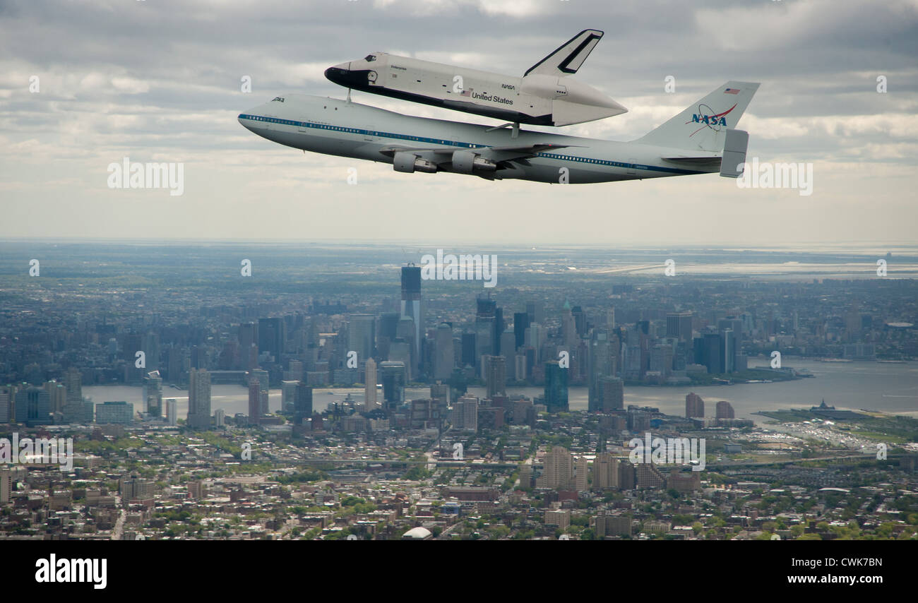Space shuttle Enterprise, mounted atop a NASA 747 Shuttle Carrier ...