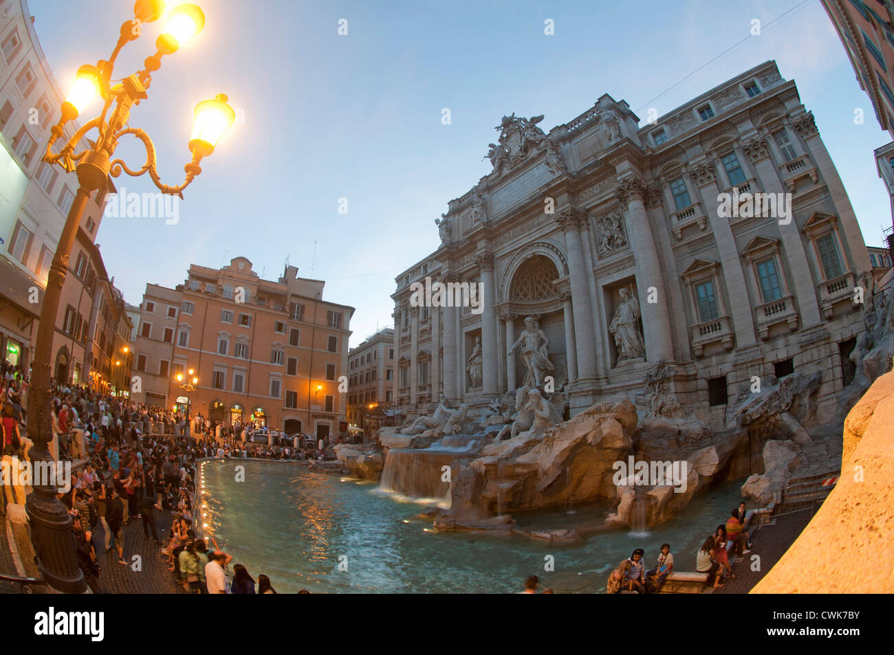 Fisheye view of the Trevi Fountain in the Trevi district in Rome, Italy ...