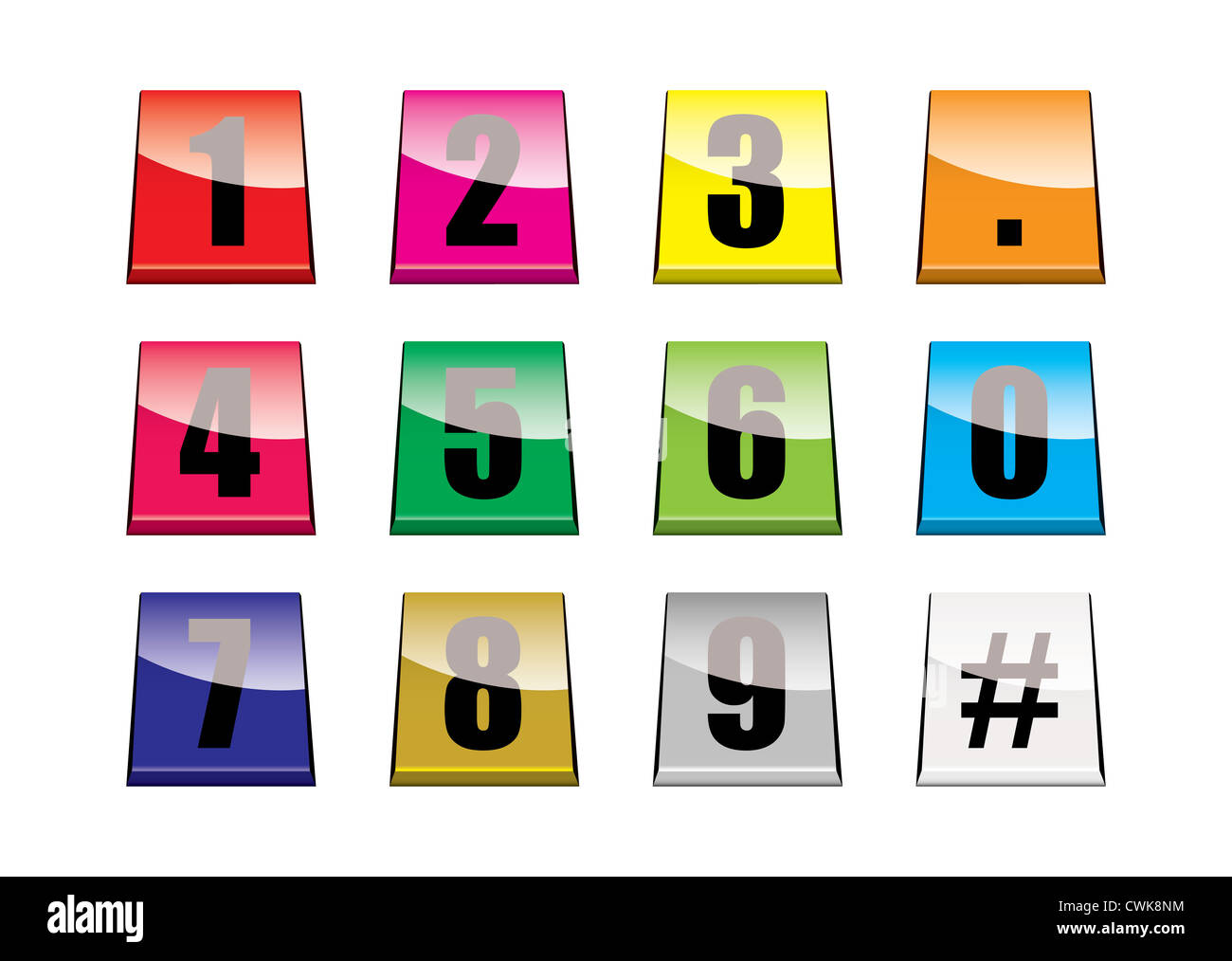 Collection of brightly coloured number tabs with light reflection Stock ...