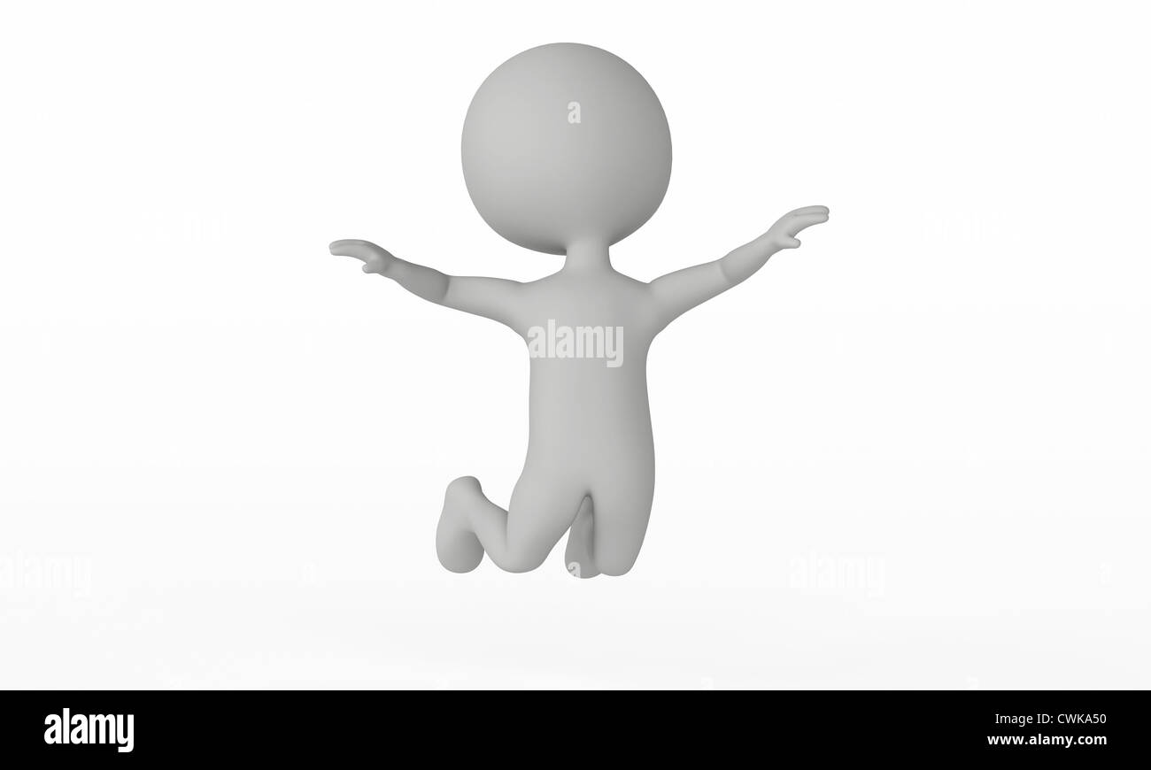 3d humanoid character happy jump on white Stock Photo - Alamy