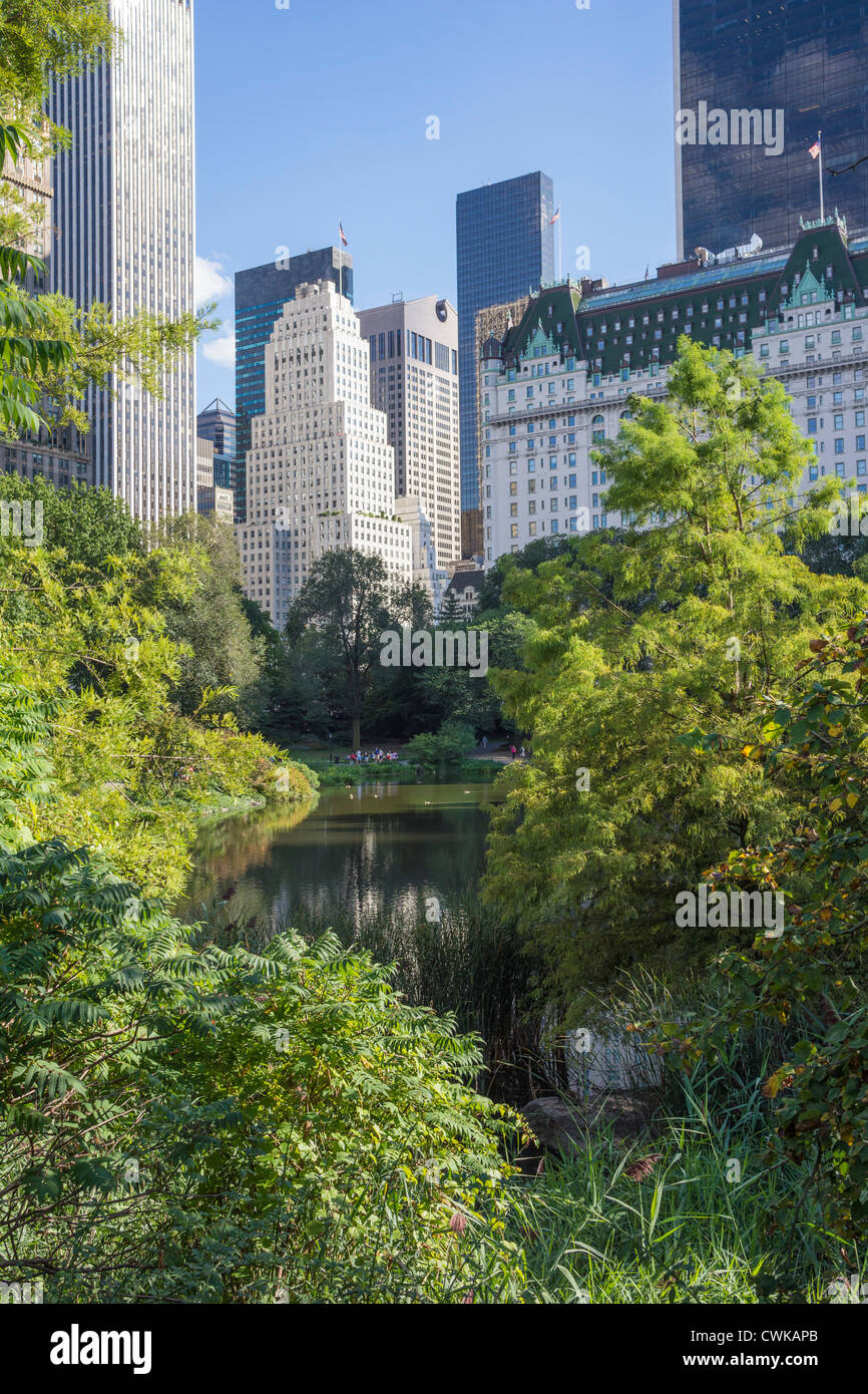 Central Park Pond and Central Park South including the Plaza Hotel in ...