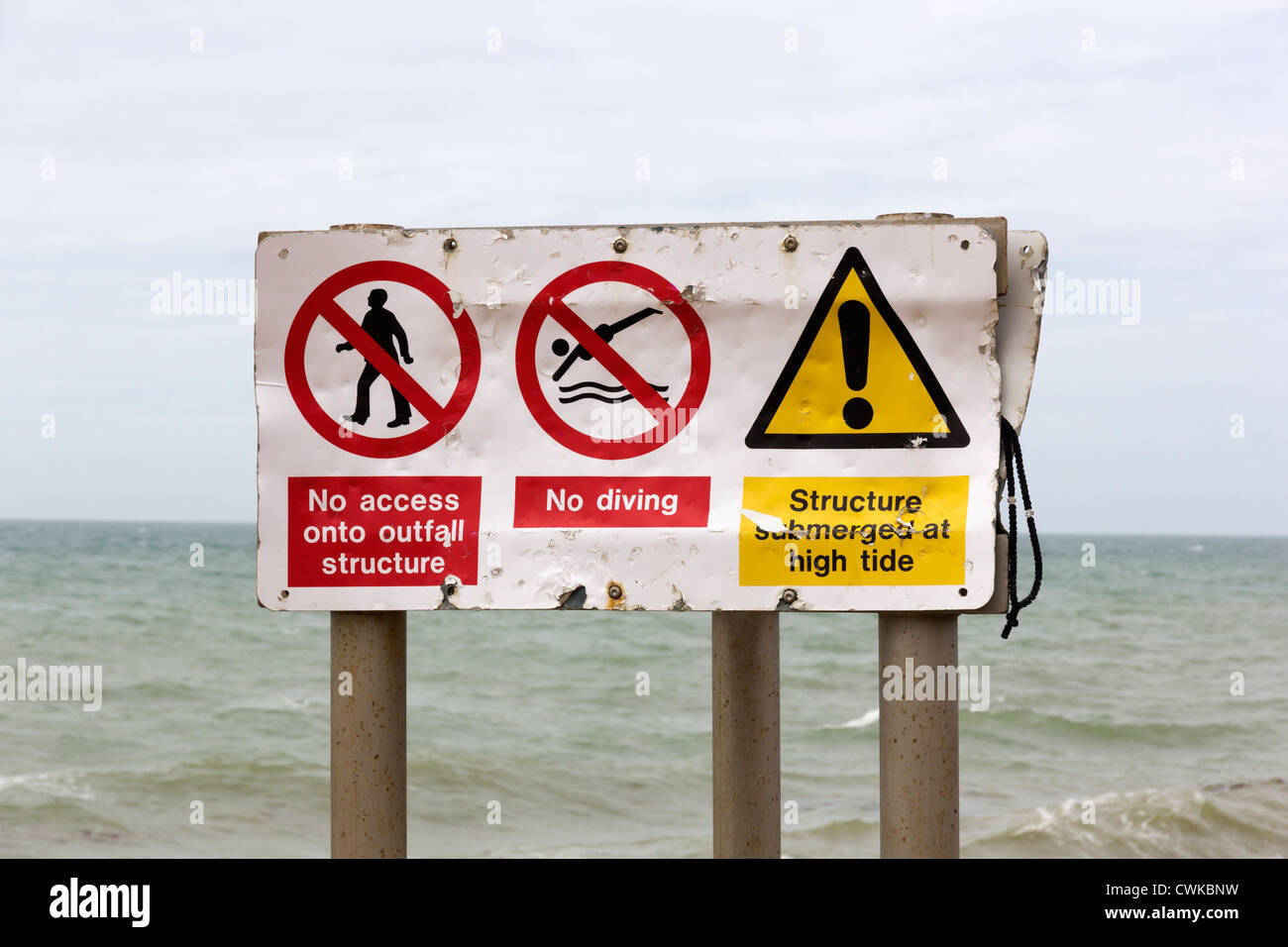 Brighton beach warning sign Stock Photo - Alamy