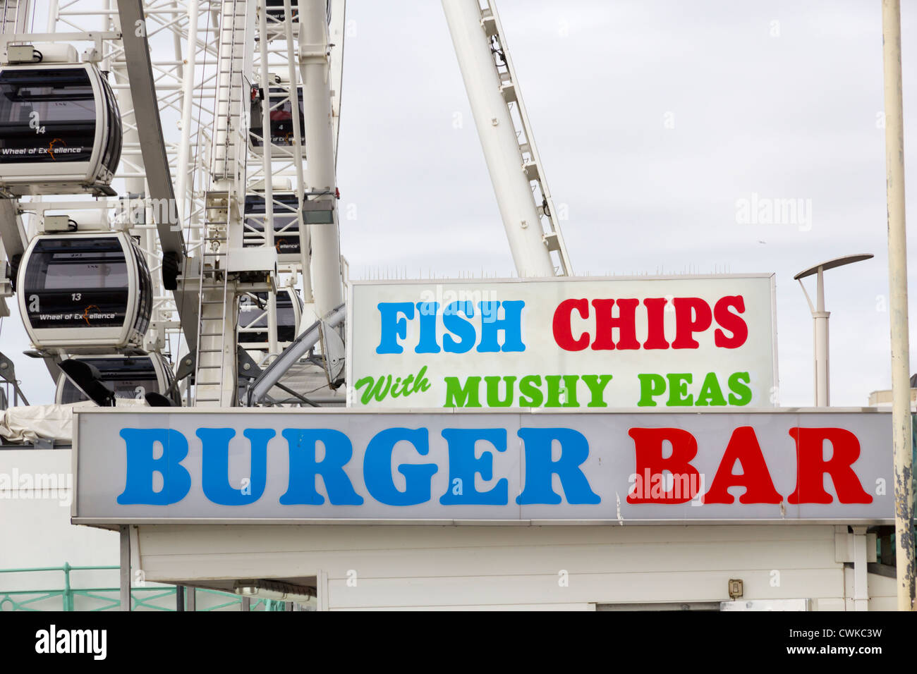 Fish chips with mushy peas burger bar in Brighton Stock Photo - Alamy