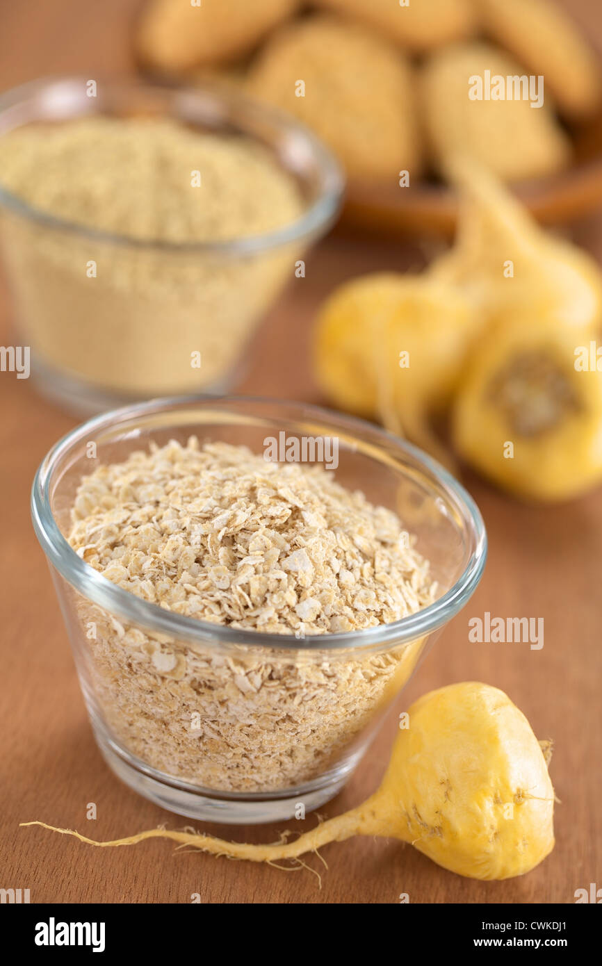 Oatmeal mixed with maca or Peruvian ginseng (lat. Lepidium meyenii ...