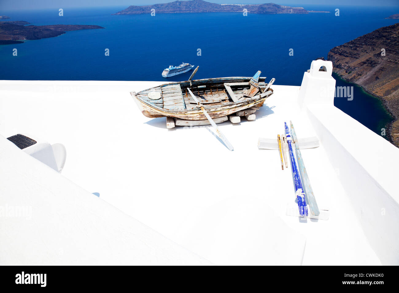Thira, Santorini, Greek Island, Cyclades, Greece, old rowing boat in ...