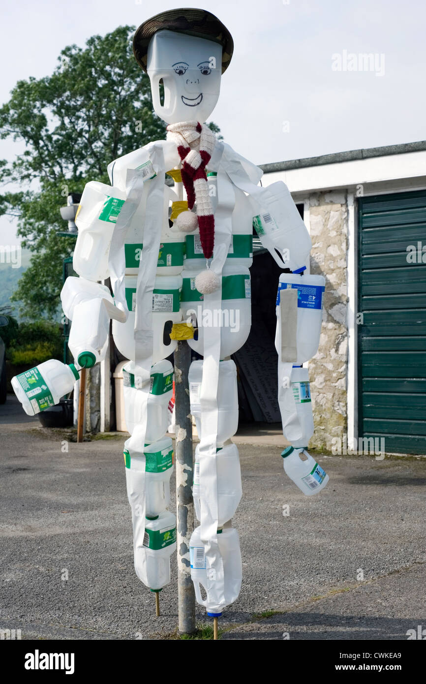 scarecrow at kettlewell festival made from empty plastic milk cartons ...