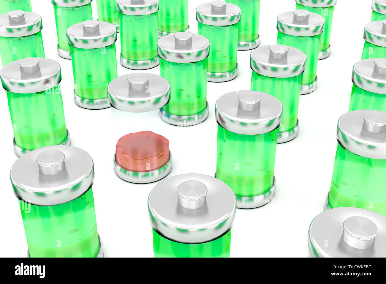 One empty battery among other full charged batteries Stock Photo - Alamy