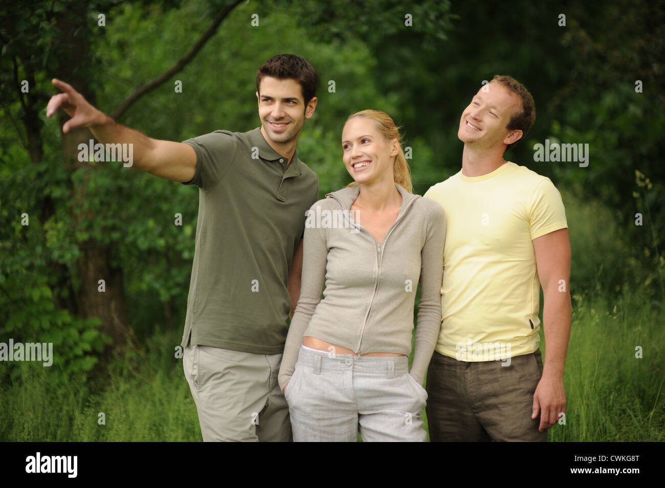 Three Young Friends in Nature Stock Photo - Alamy