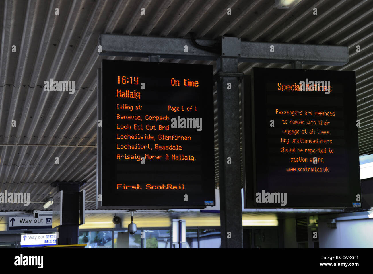 Electronic time table board in Fort William train station Scotland ...