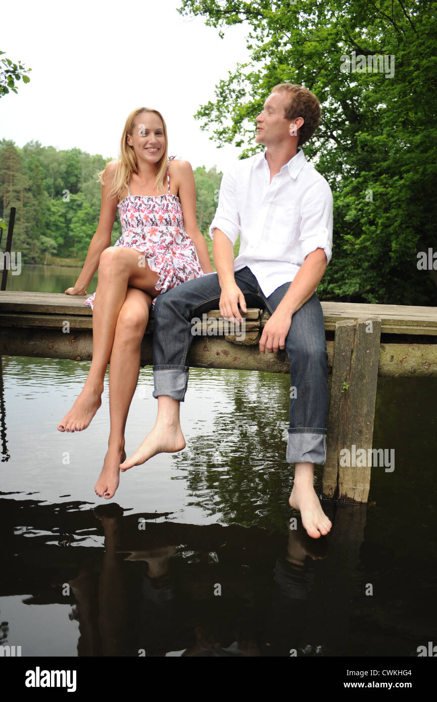 Wooden bridge two men hi-res stock photography and images - Alamy