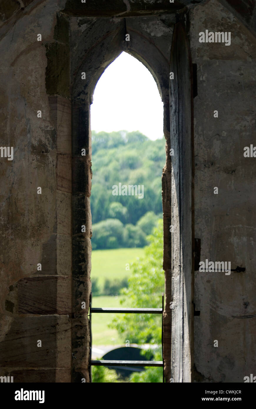 Looking out through a window at Stokesay Castle Stock Photo - Alamy
