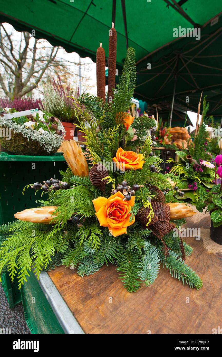 Floral arrangements in the local farmers market in Zwiesel, Germany ...