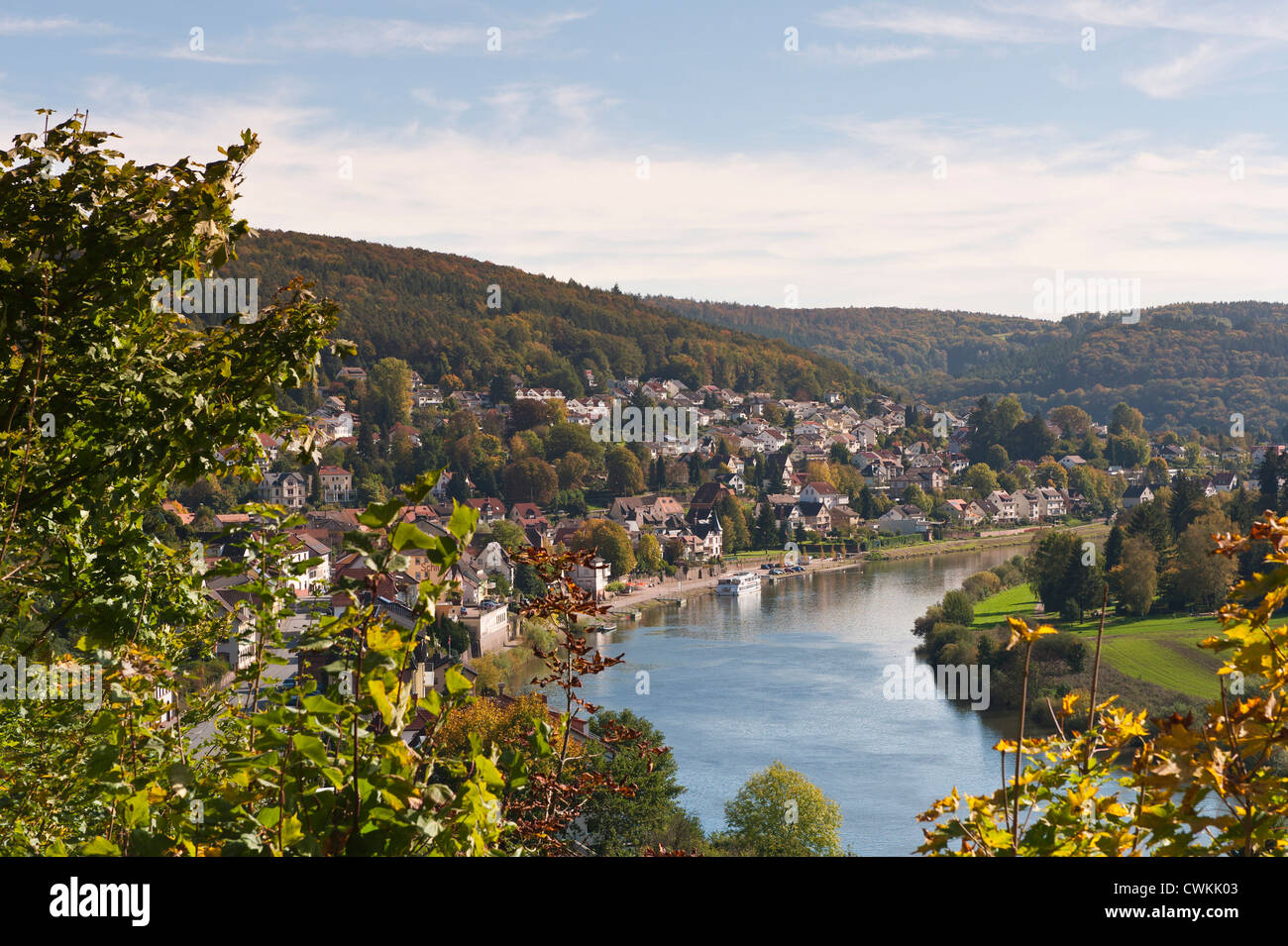 View of the Neckar River and Neckarsteinach from Hinterburg Castle ...