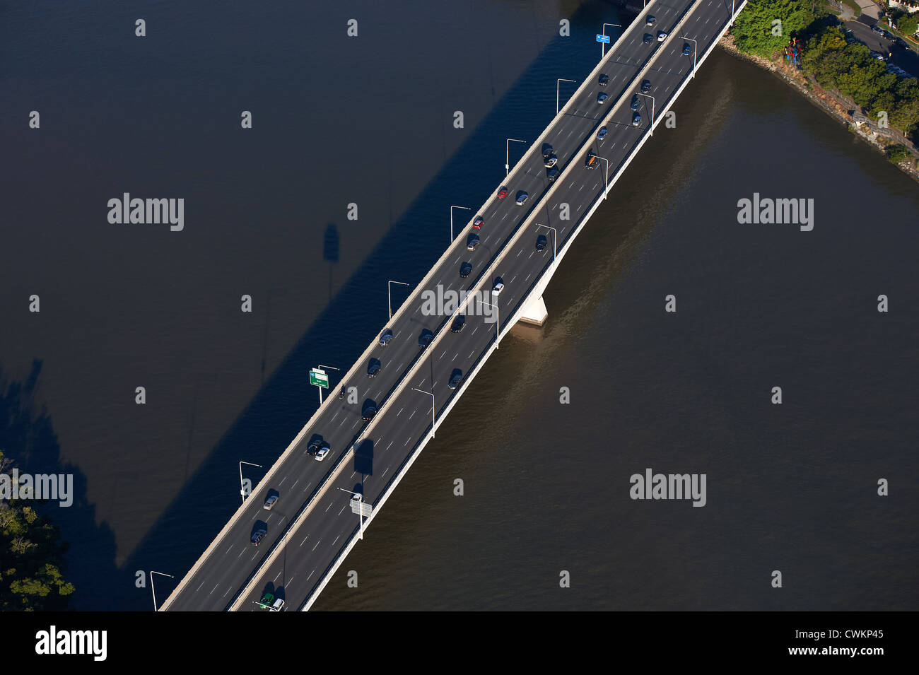 Aerial view of traffic on the Captain Cook Bridge, South East Freeway ...