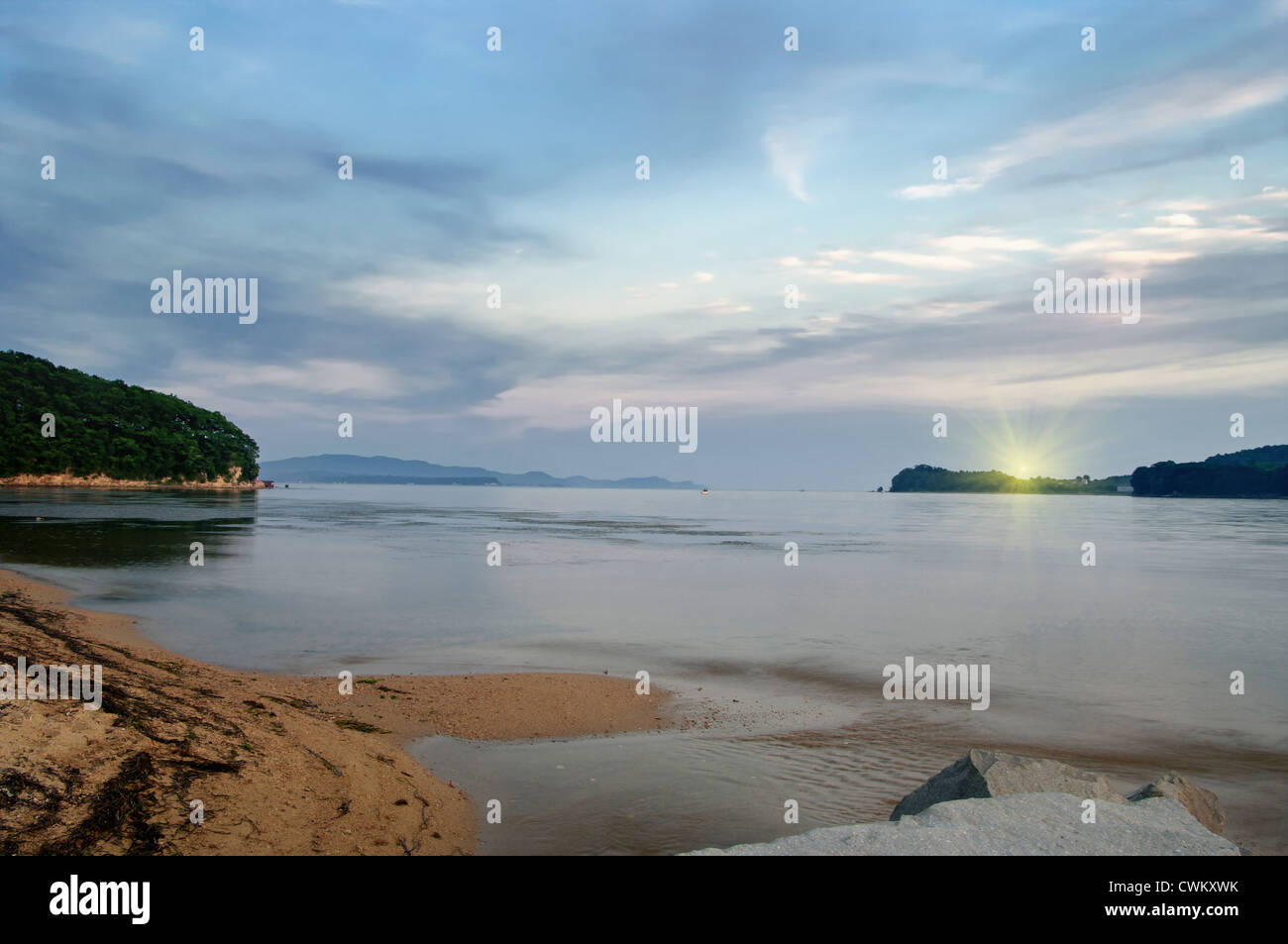 Sunset landscape evening on the Sea of Japan Stock Photo - Alamy