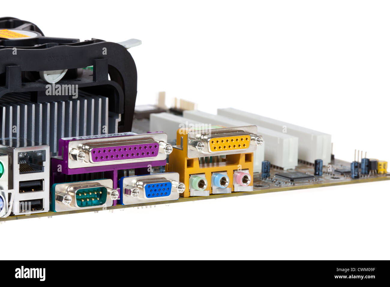 Close up view of a Motherboard isolated on white background Stock Photo ...