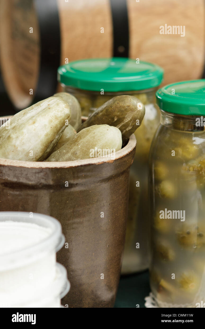 Pickled gherkins in jars Stock Photo - Alamy