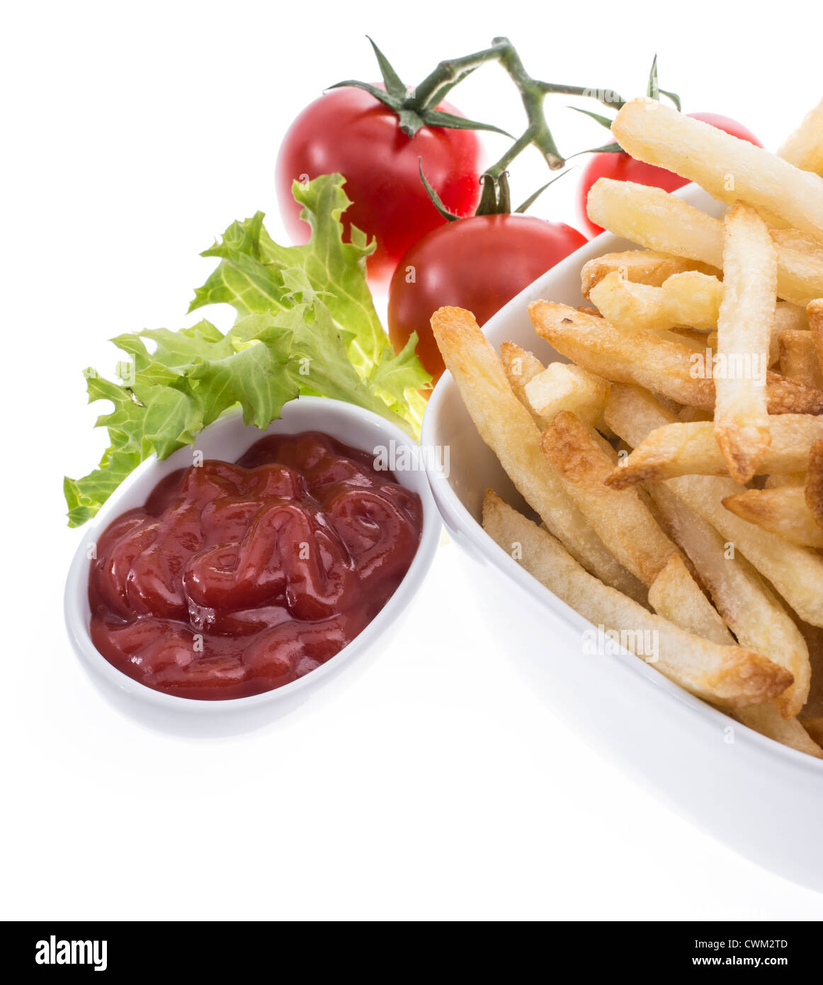 Portion of Chips with Ketchup isolated on white Stock Photo - Alamy