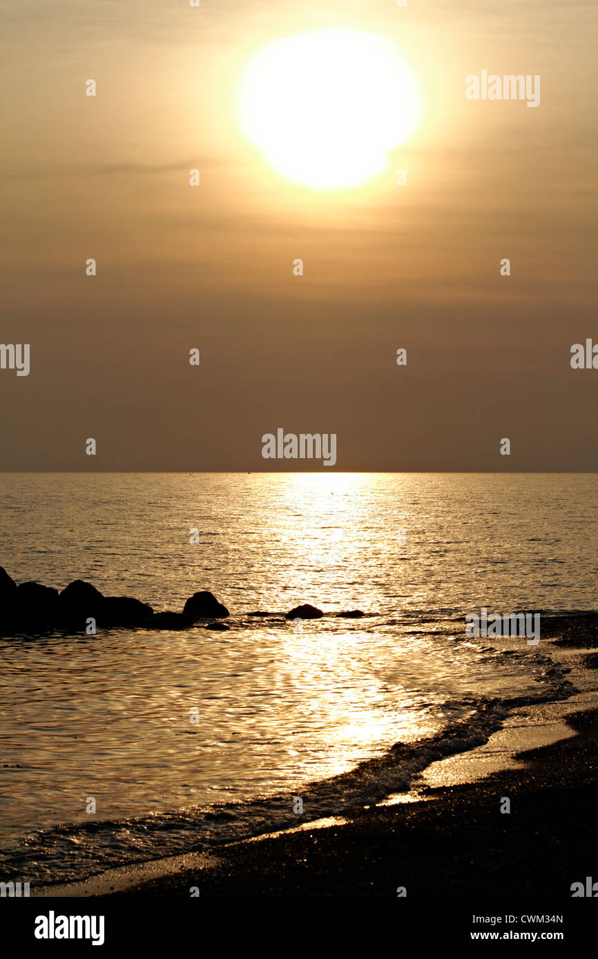 Sunset on beach south of Cecina, Cecina Mare Tuscany Italy Stock Photo ...