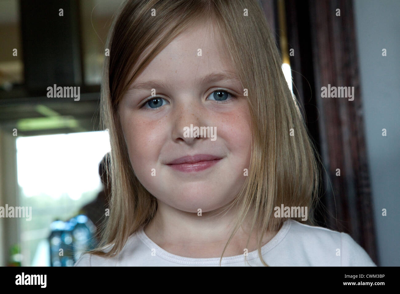Portrait of a happy French girl age 8. Zawady Central Poland Stock ...