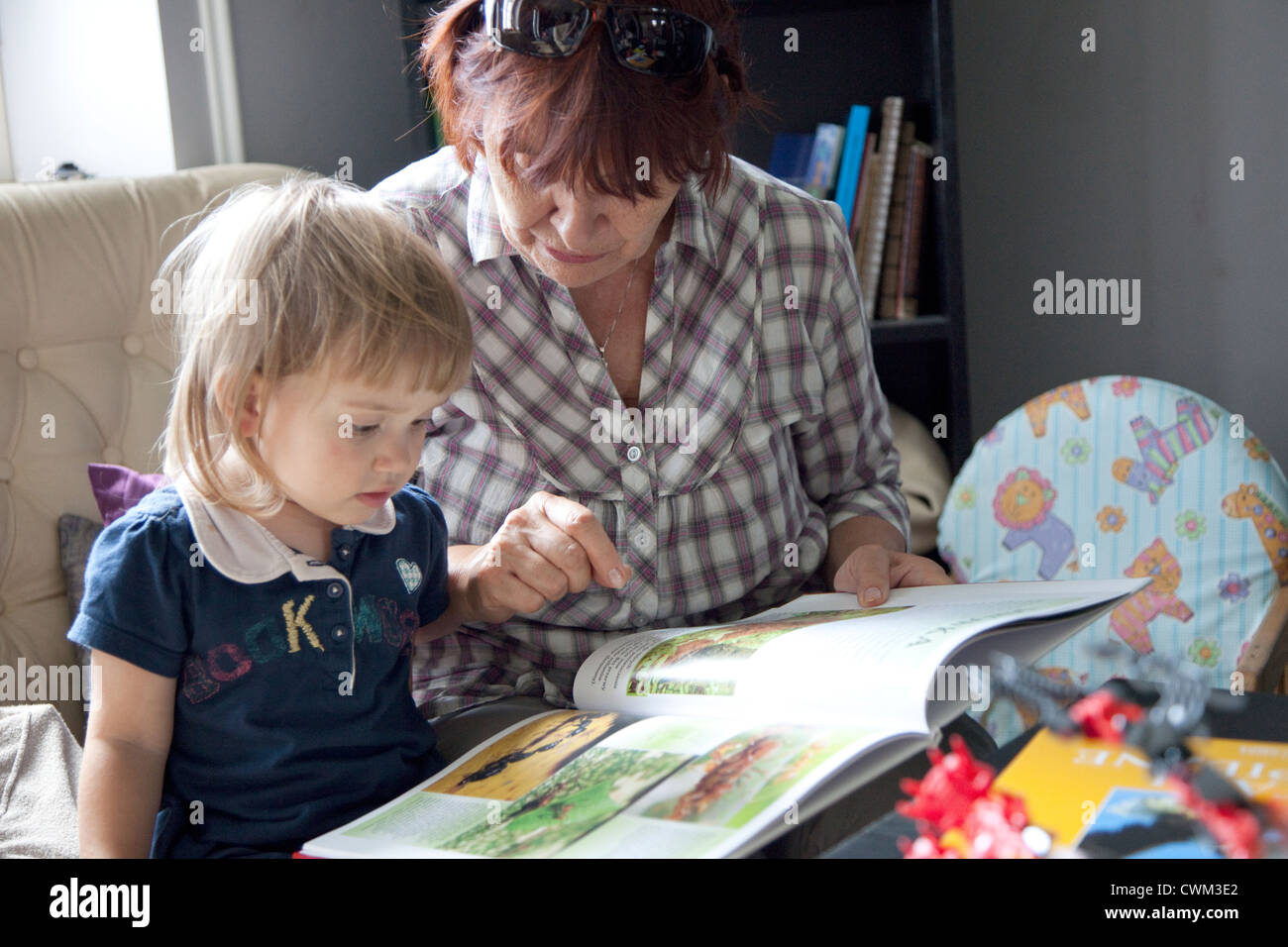 Polish grandma (babcia) reading to her young granddaughter age 63 and 2 ...