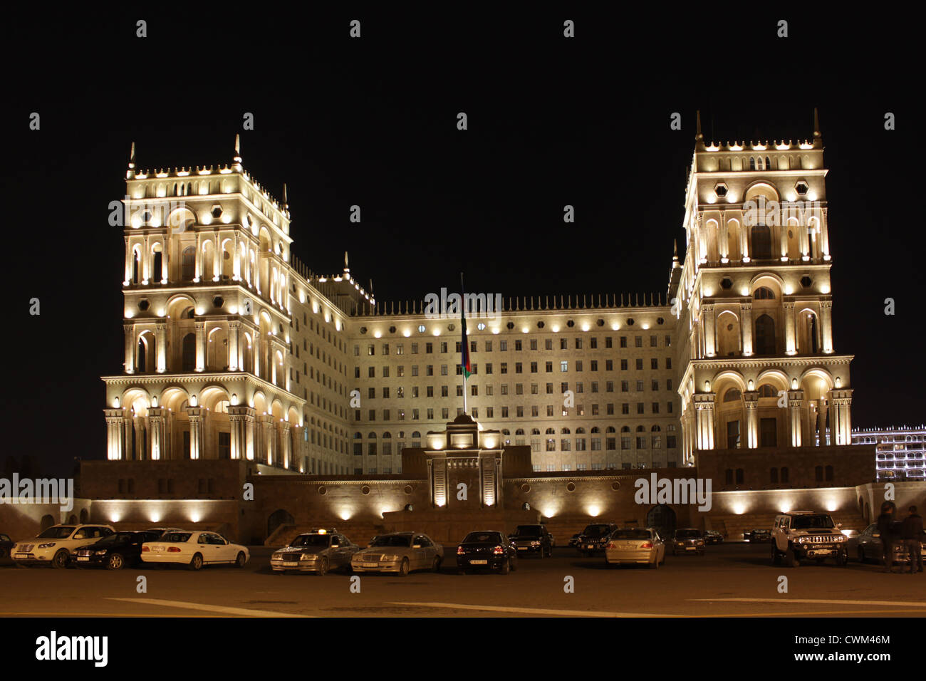 Azerbaijan. Baku. Administrative building in the night Stock Photo - Alamy