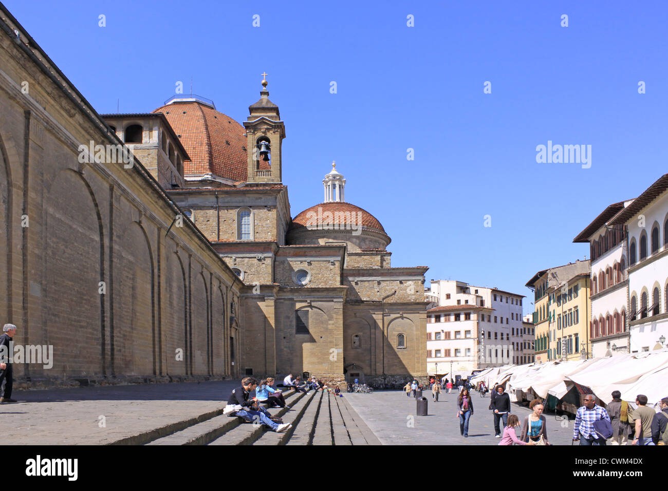 Italy. Florence. Church of San Lorenzo and the Medici Chapels. Tourists ...