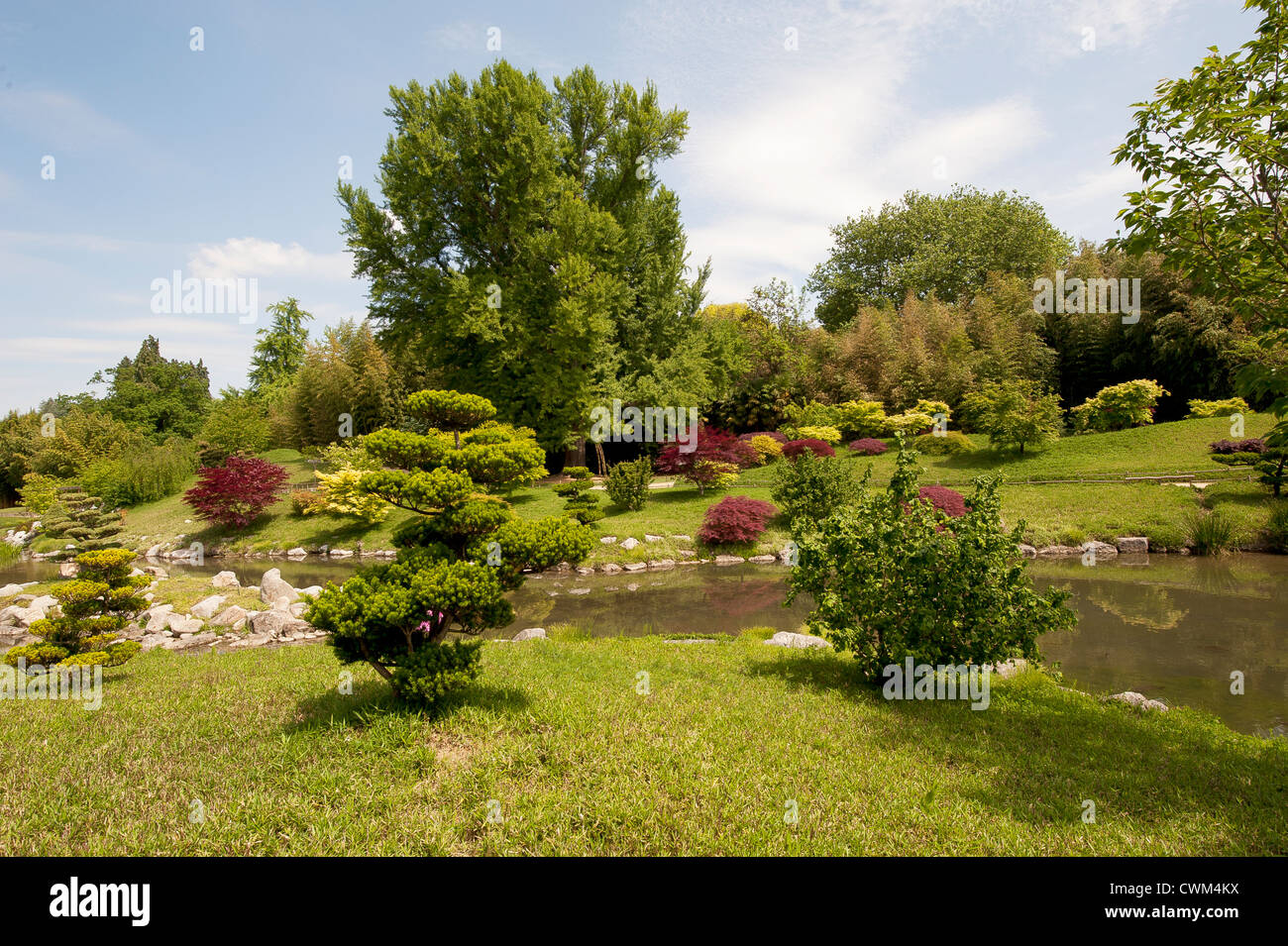 japanese garden and river blue sky Stock Photo - Alamy