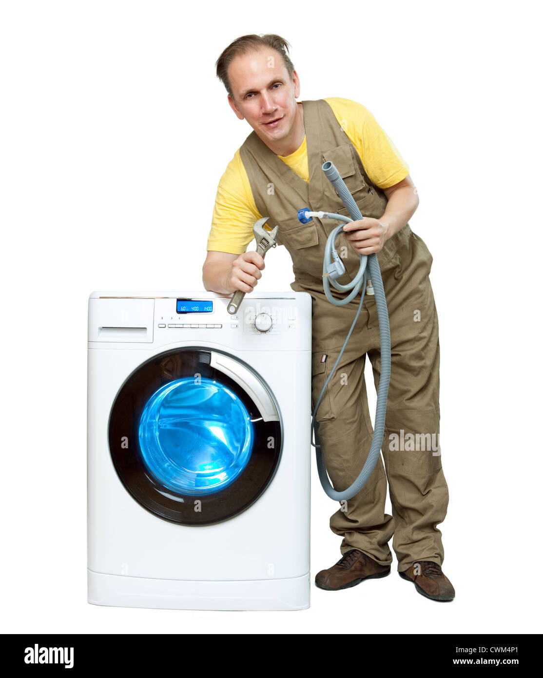 Man washing machine repair Cut Out Stock Images & Pictures - Alamy