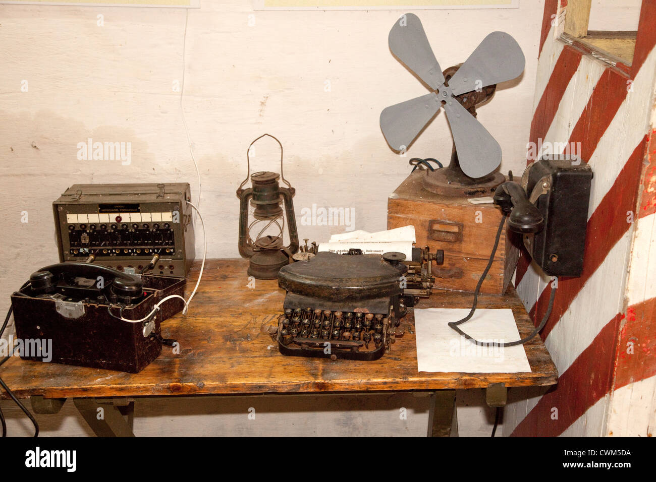 Communications table in Hitler's Bunker with wall and field telephones ...
