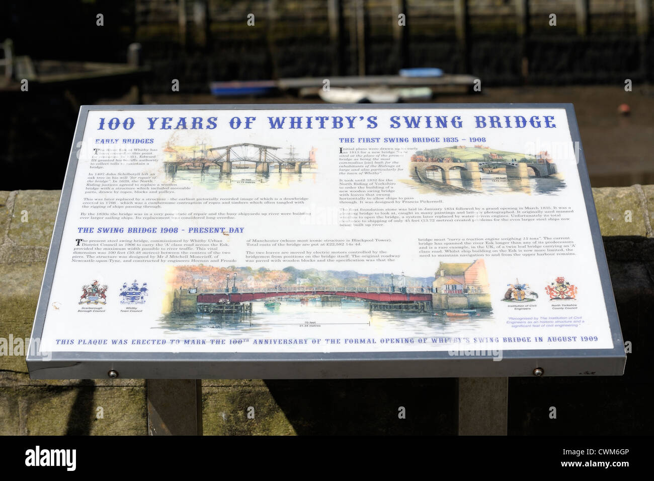 whitby swing bridge sign north yorkshire england uk Stock Photo - Alamy