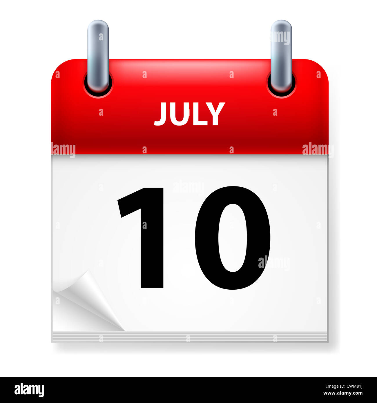 Tenth July in Calendar icon on white background Stock Photo - Alamy