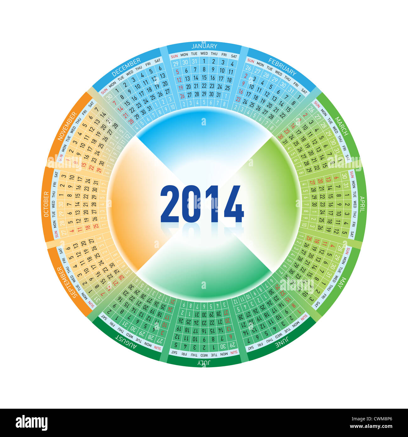 Calendar for Twenty-fourteen. Rotating design on white Stock Photo - Alamy