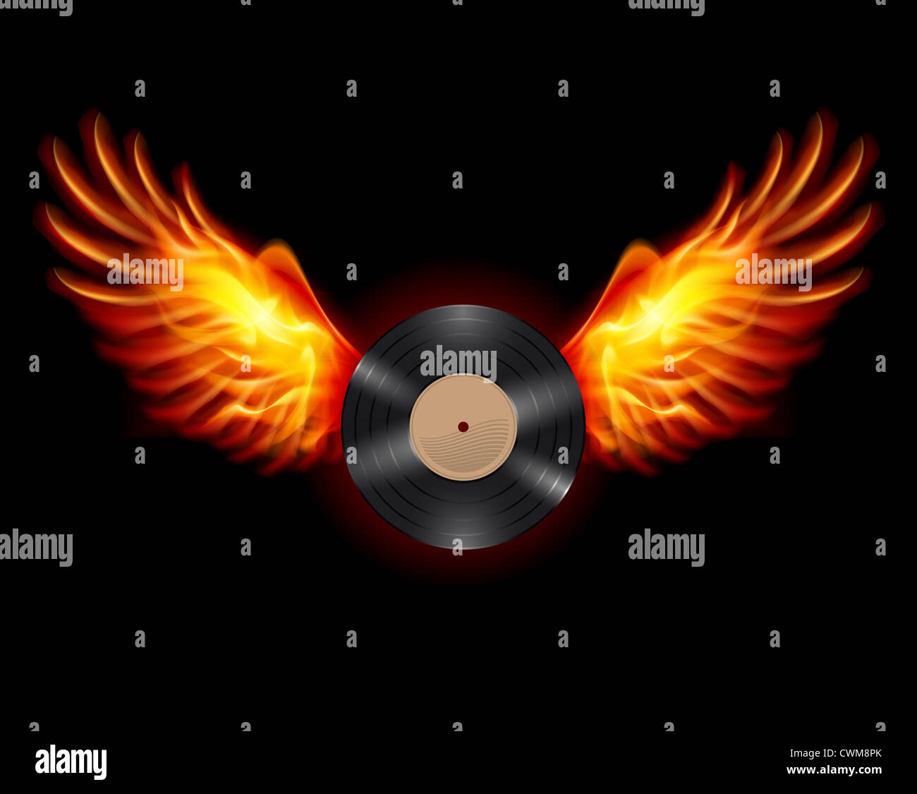 Flying Vinyl LP record, on wings of fire Stock Photo - Alamy