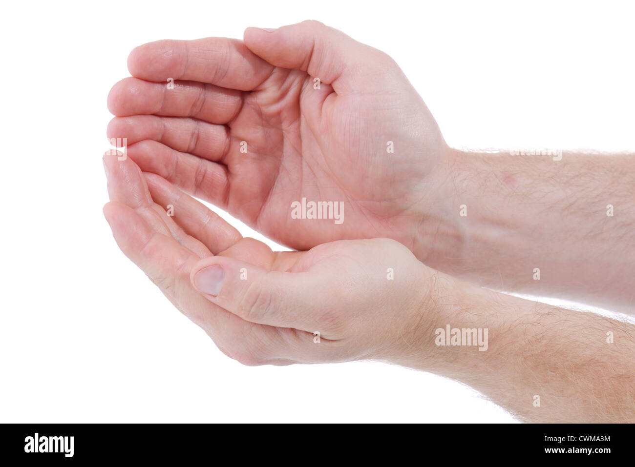 pair of hands cupping gesture isolated in a white background, concept ...