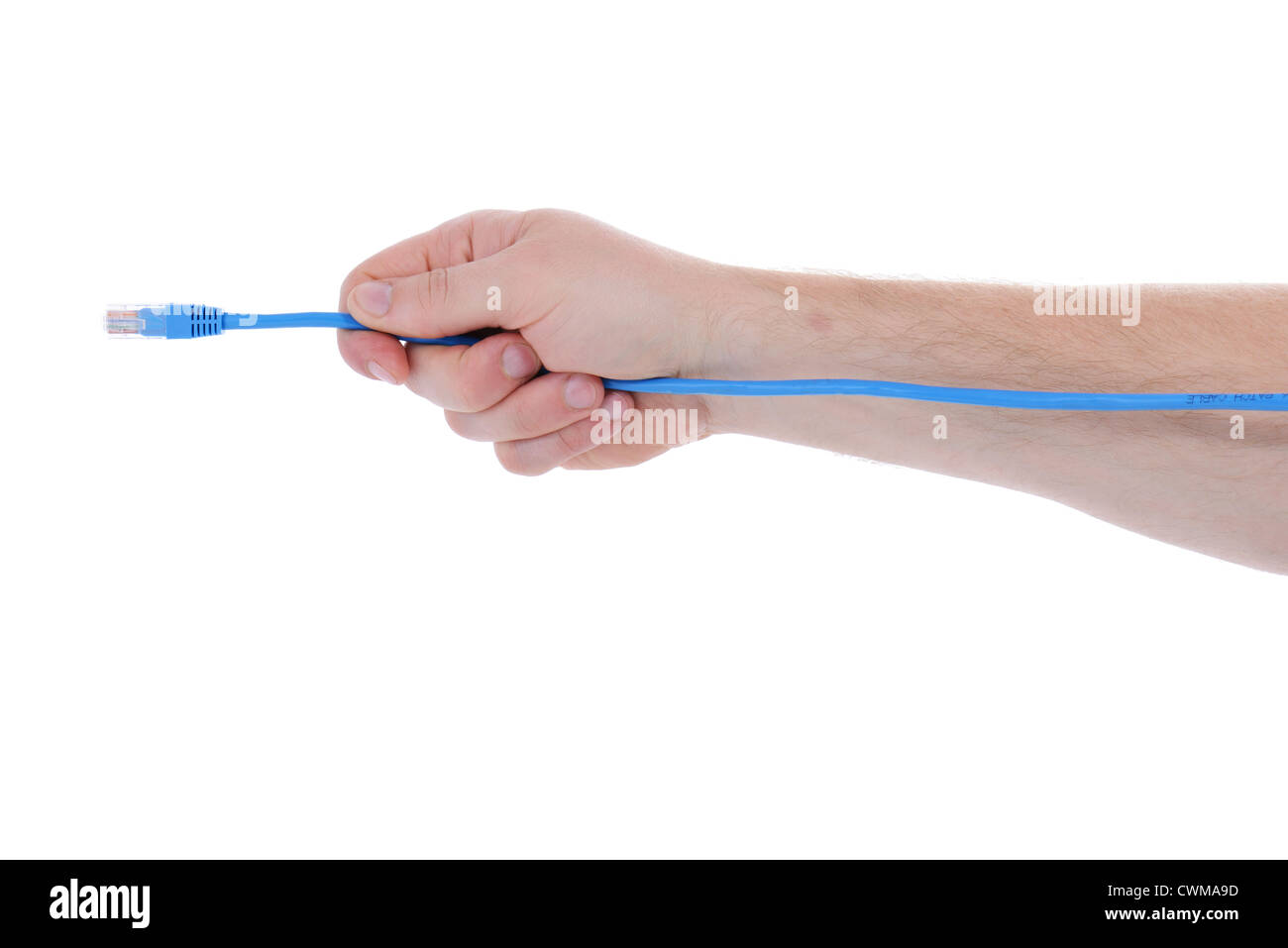 a hand holding network cable plug isolated on a white background Stock ...