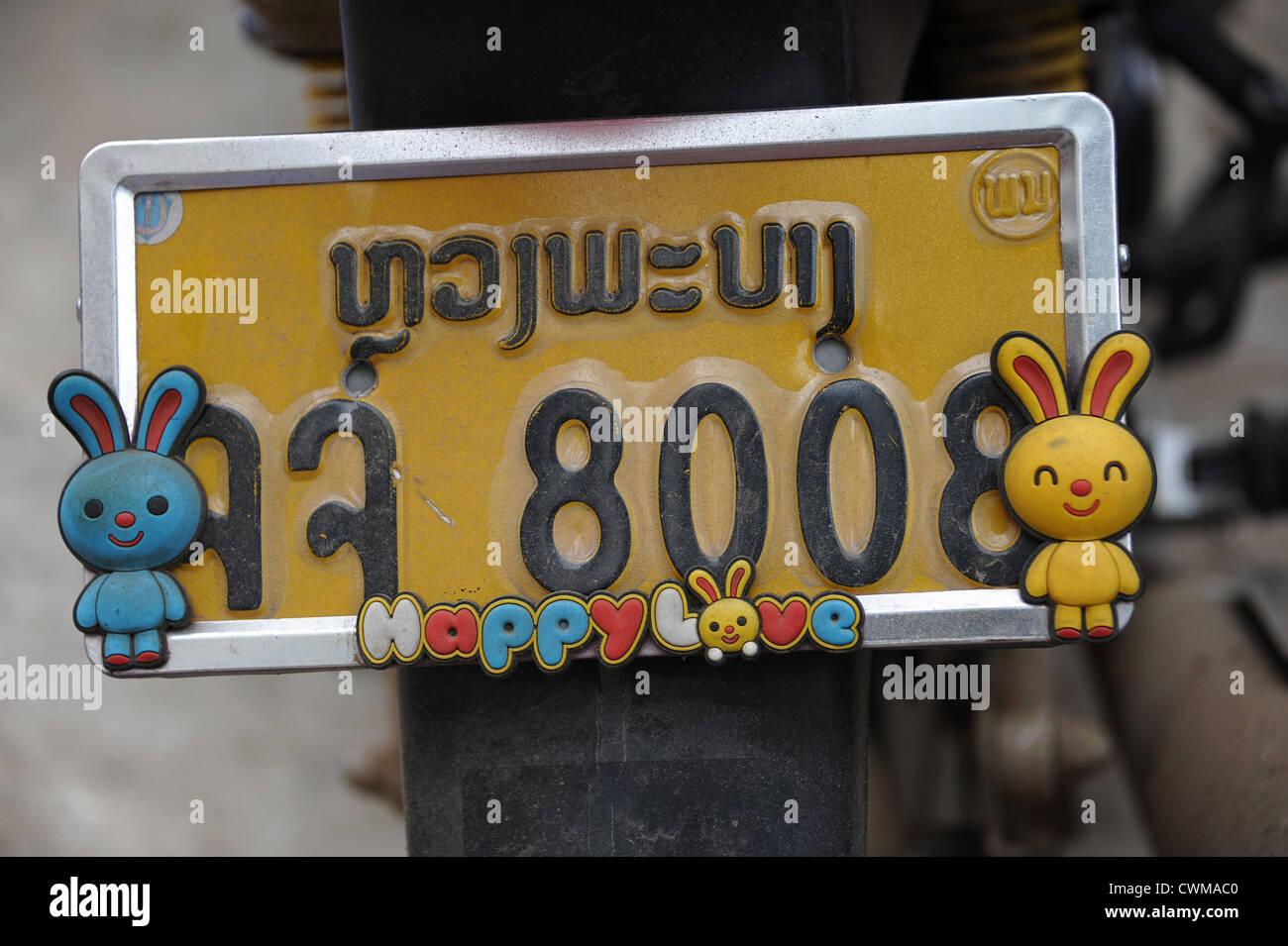 Decorated motorbike number plate in Luang Prabang, Laos Stock Photo - Alamy
