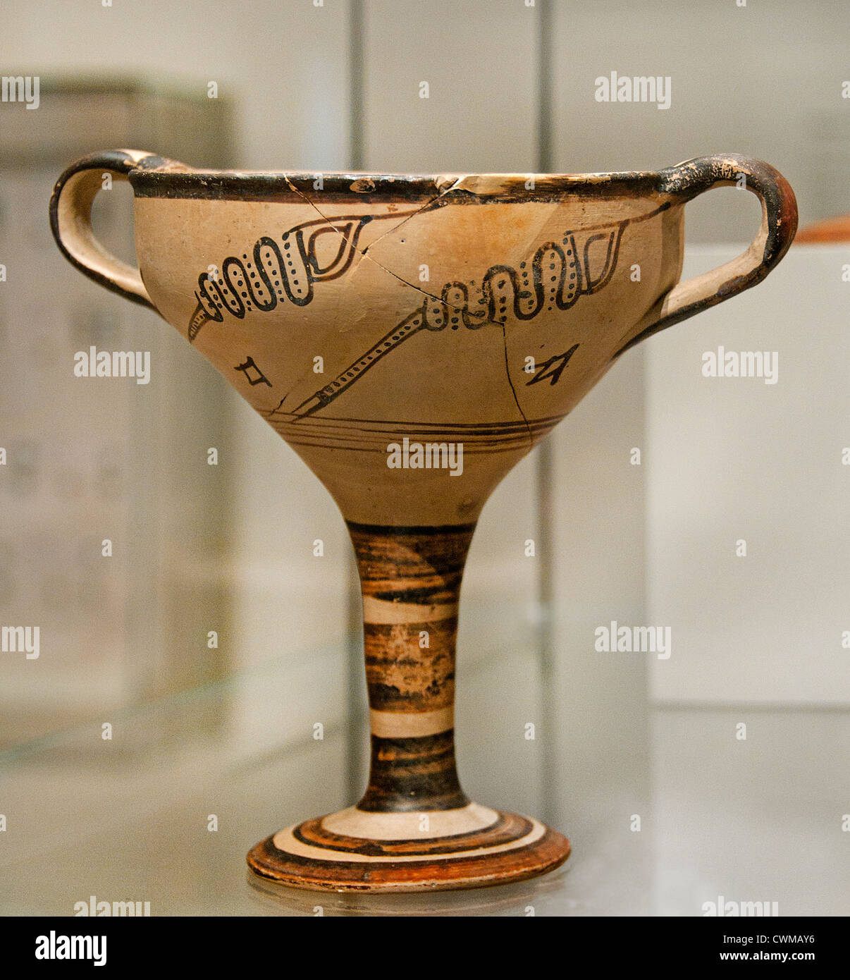 Terracotta stemmed cup with murex decoration Late Helladic IIIA 1400 ...