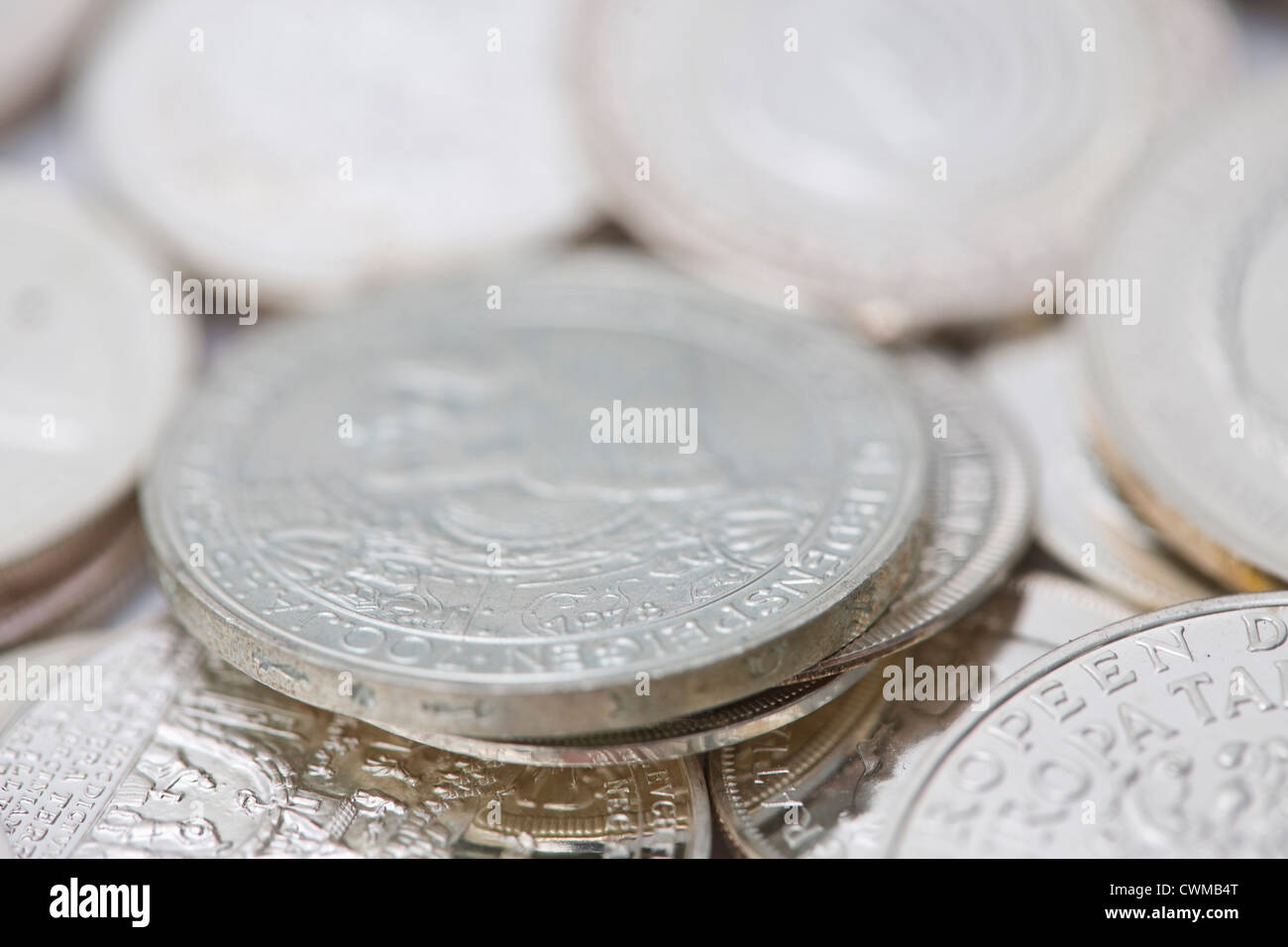 Variety of silver coins, close up Stock Photo - Alamy