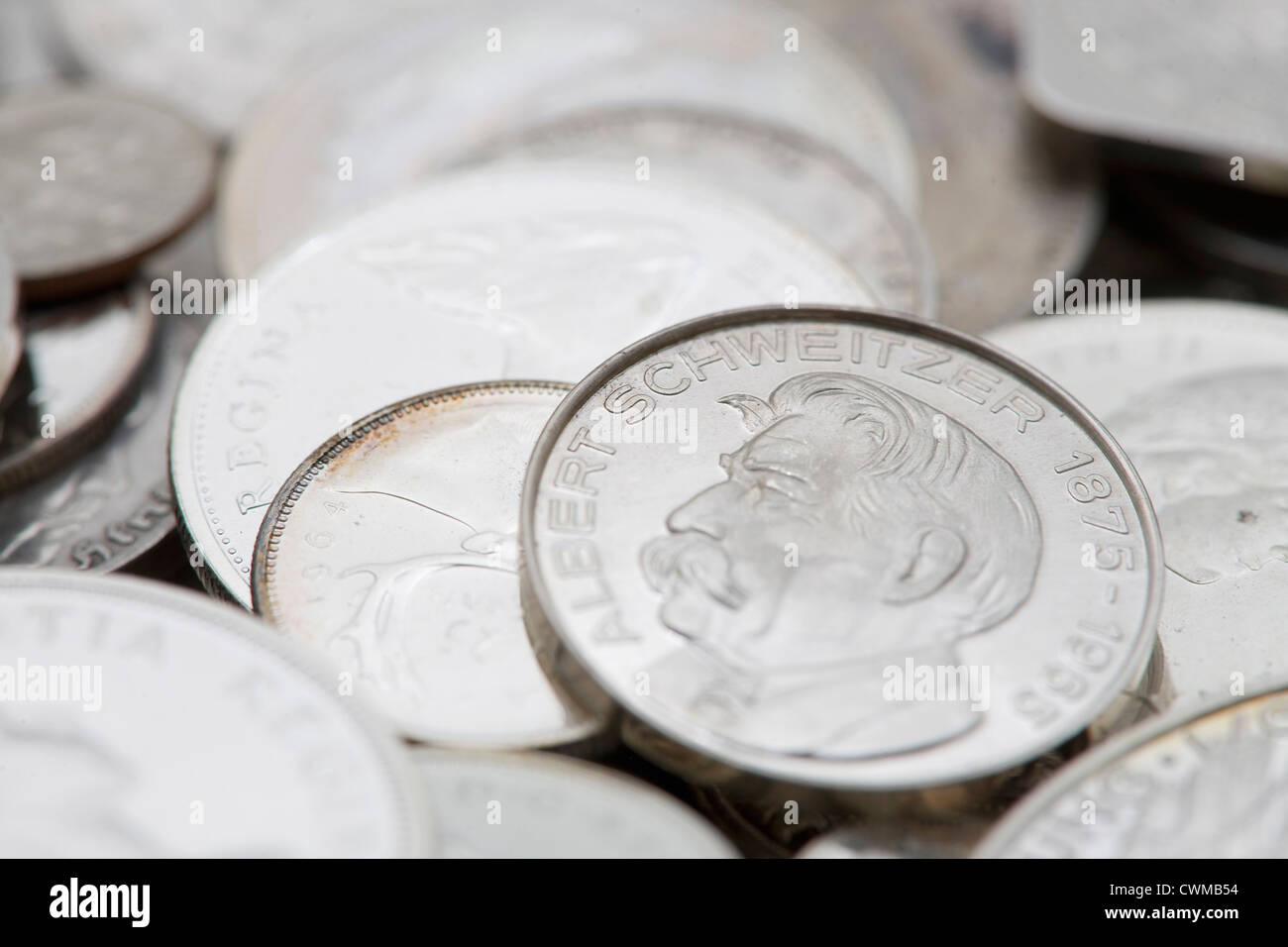 Variety of silver coins, close up Stock Photo - Alamy