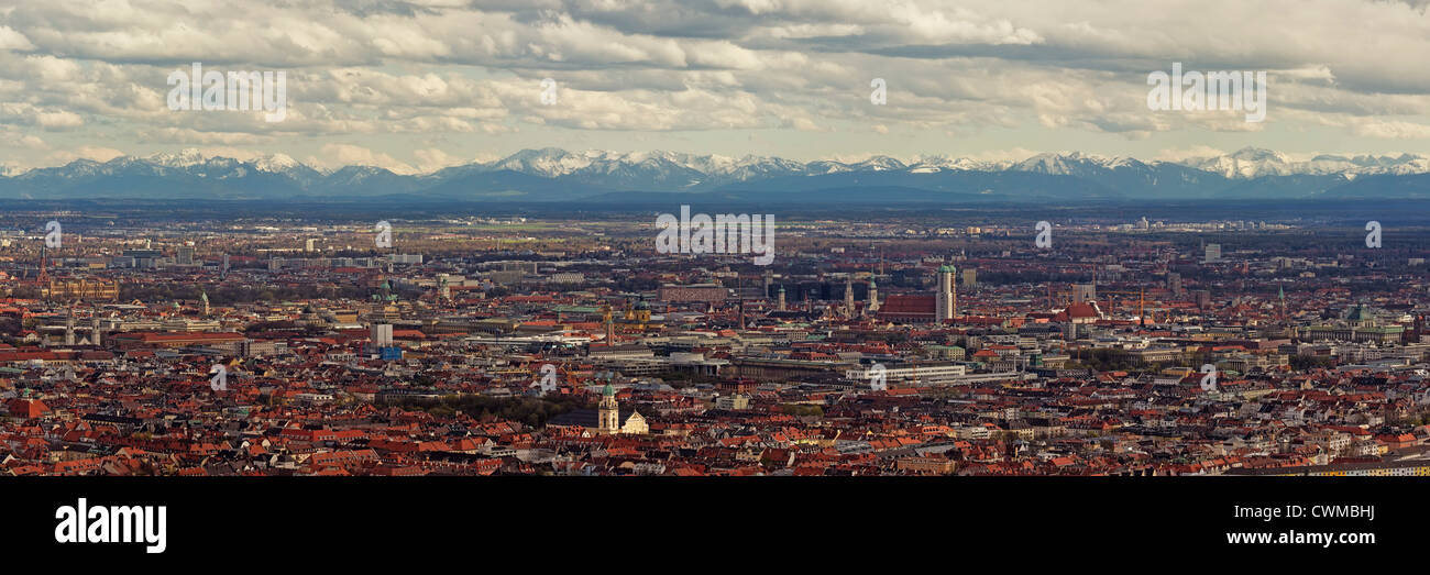 Germany, Bavaria, Munich, View of city with mountains in background ...