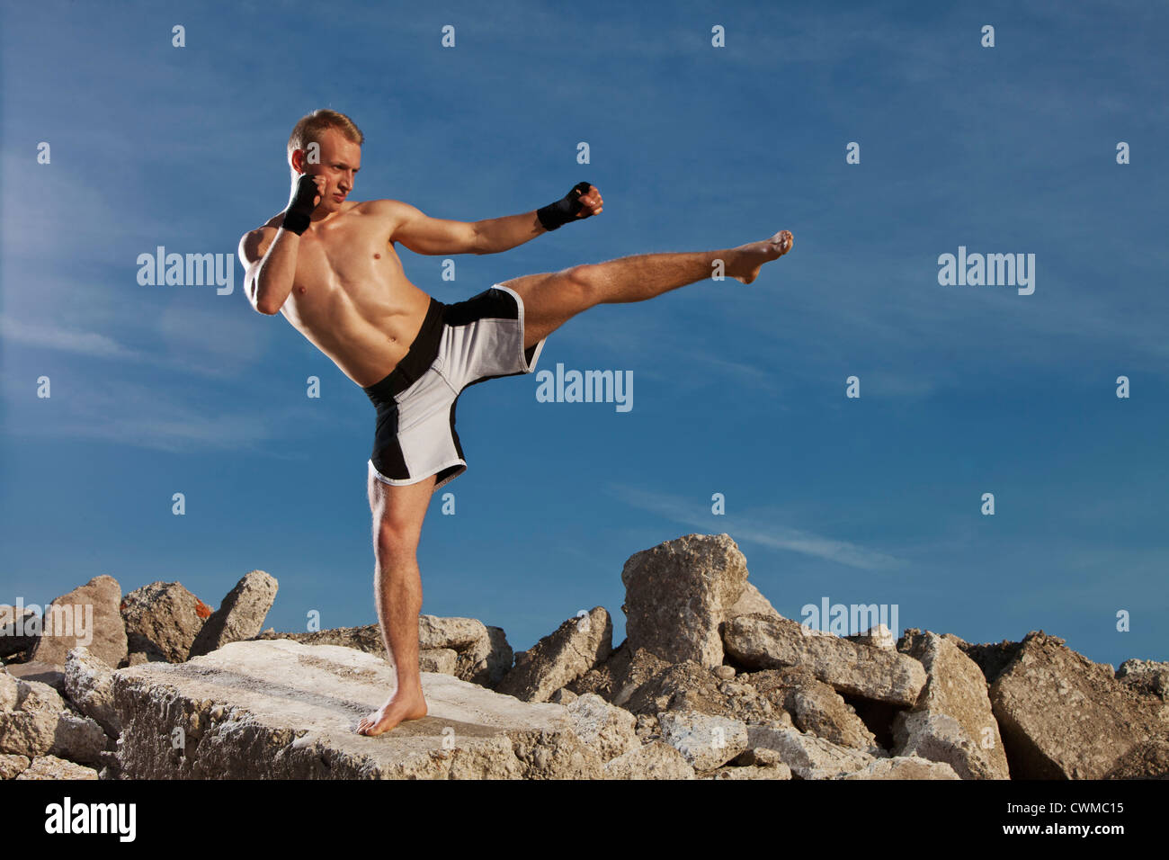 Germany, Bavaria, Young man doing martial arts training Stock Photo - Alamy