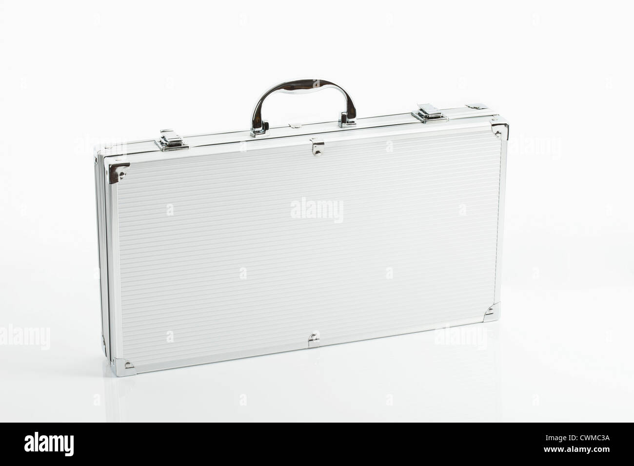 Silver case on white background Stock Photo - Alamy